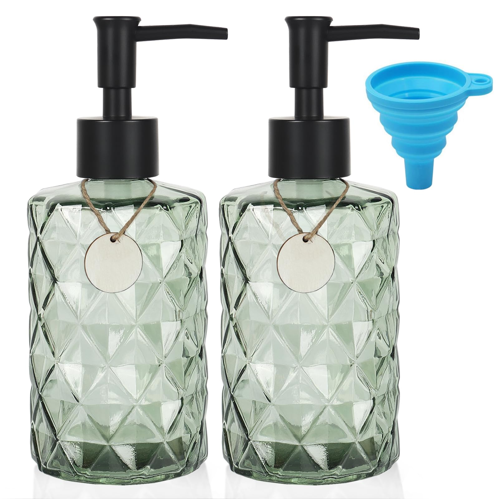 Amazon.com: 2 Pack Green Glass Soap Dispenser Set with Plastic Pump, 12 ...