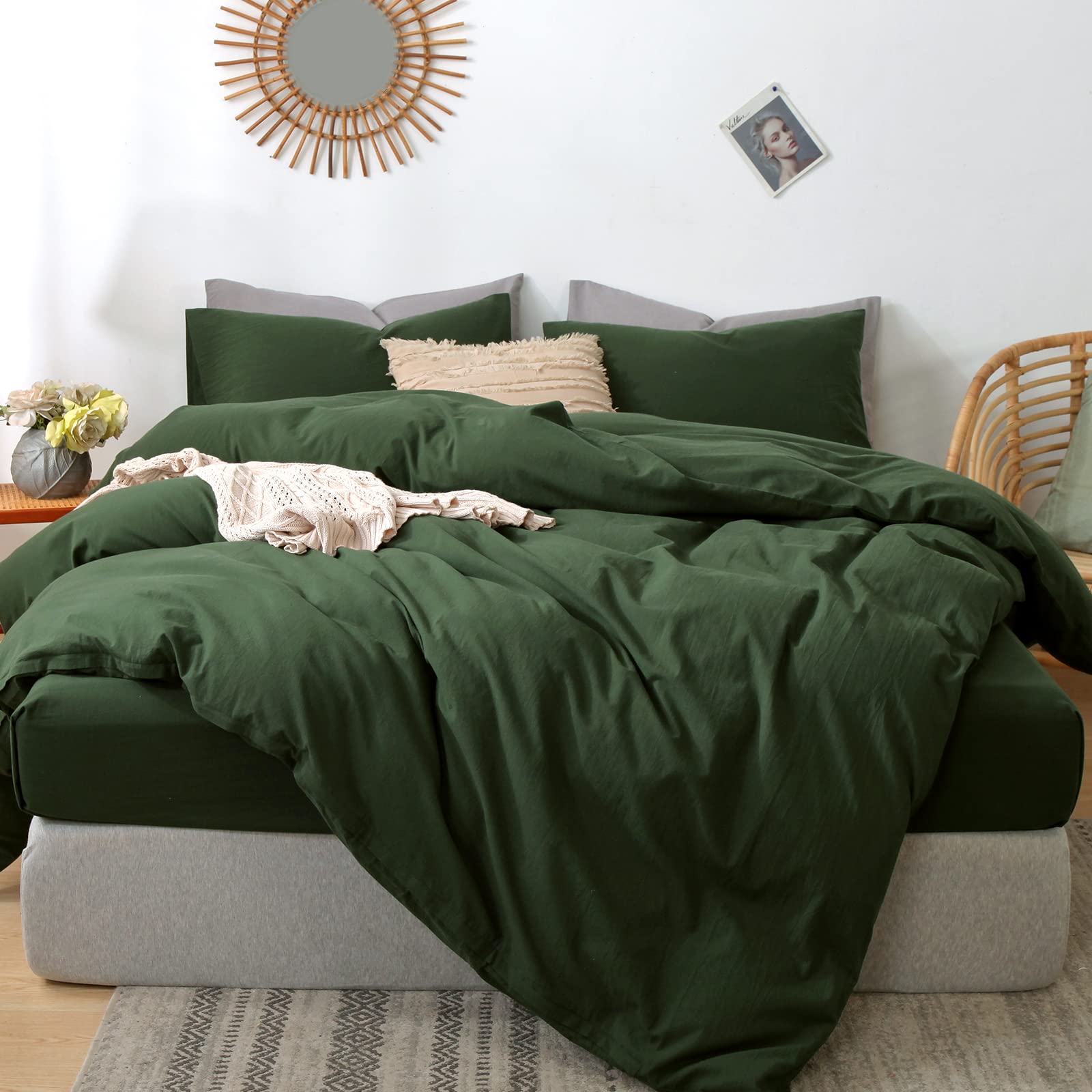 Amazon.com: MooMee Bedding Duvet Cover Set 100% Washed Cotton Linen ...