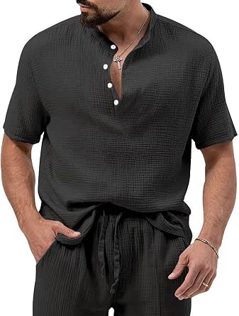 Amazon.com: Men's Linen Shirts Men Manly T-Shirts Summer Casual Short ...