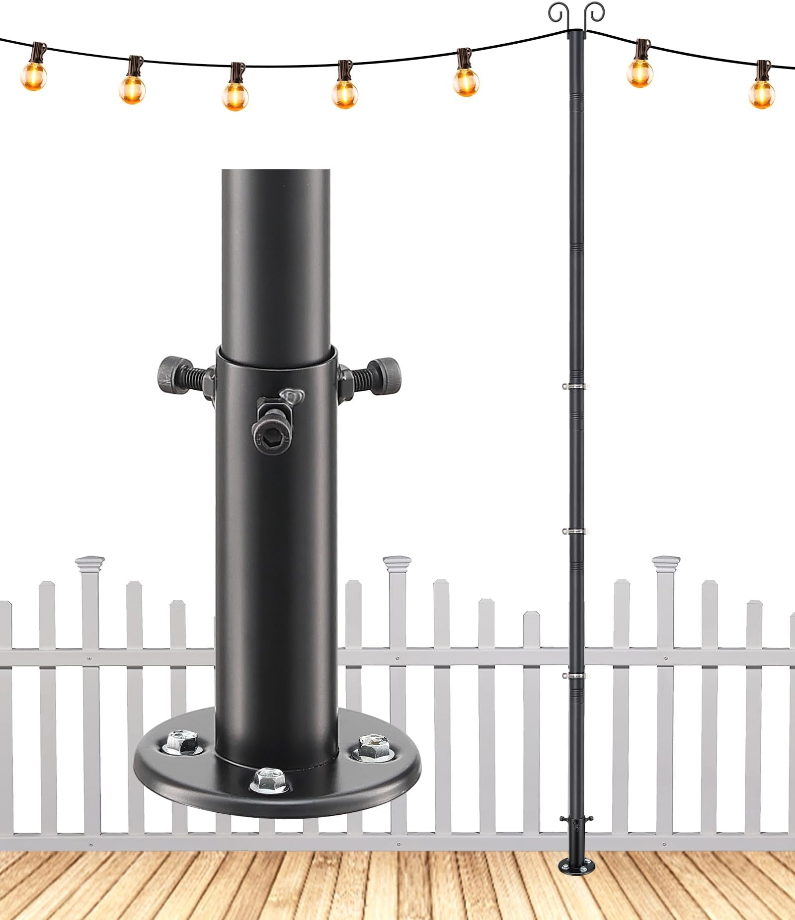 Keplrend 11FT String Light Poles - 2 Pack Deck Light Poles for Outside ...