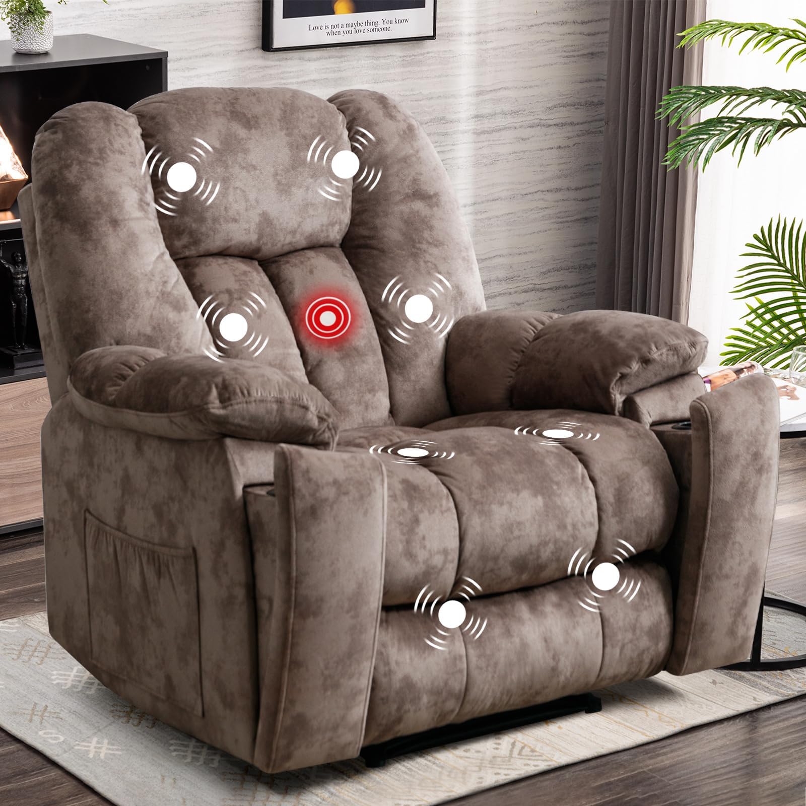 Amazon.com: INZOY Manual Recliner with Massage and Heated, Comfy ...