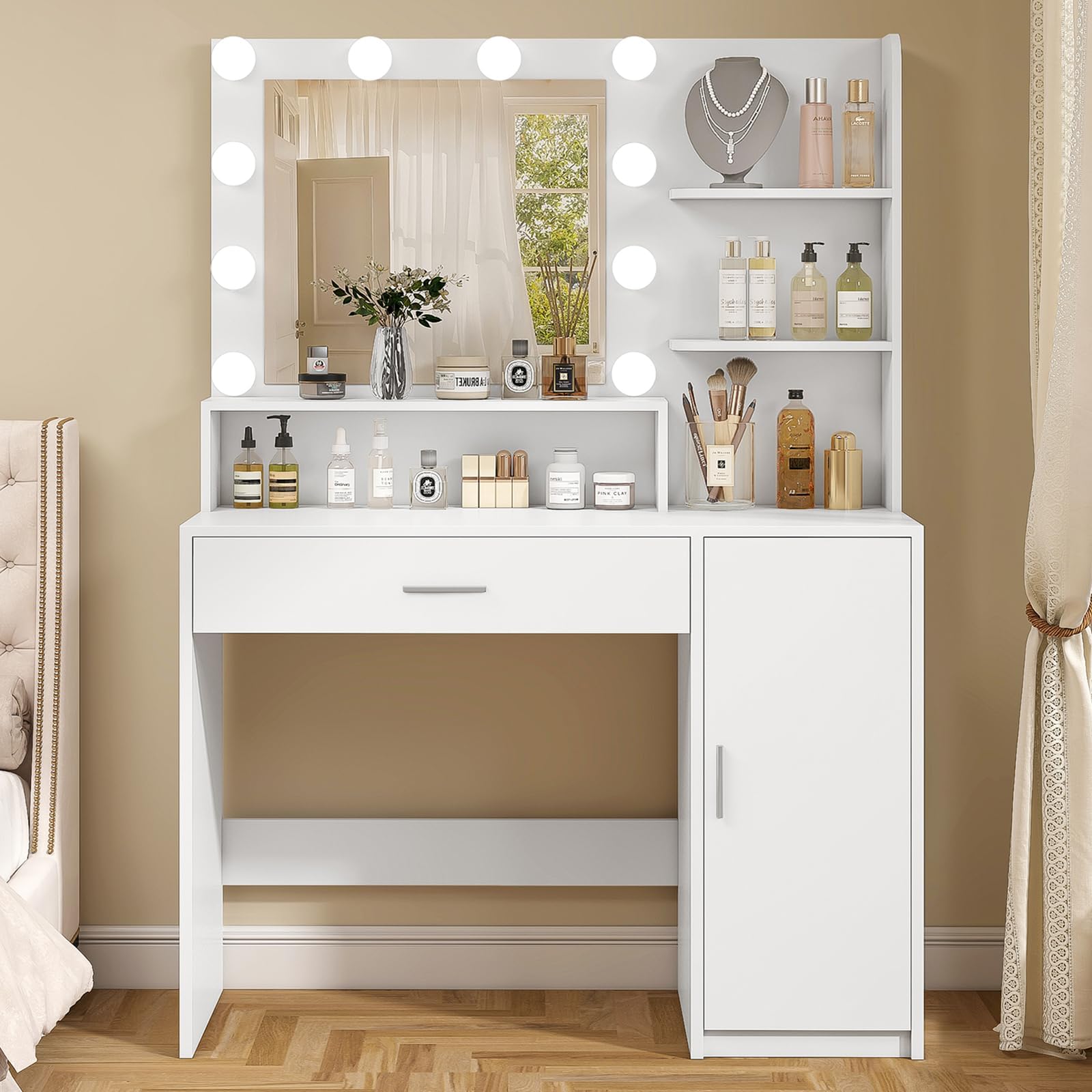 Amazon.com: Vanity Desk with LED Lighted Mirror, Makeup Vanity Desk ...