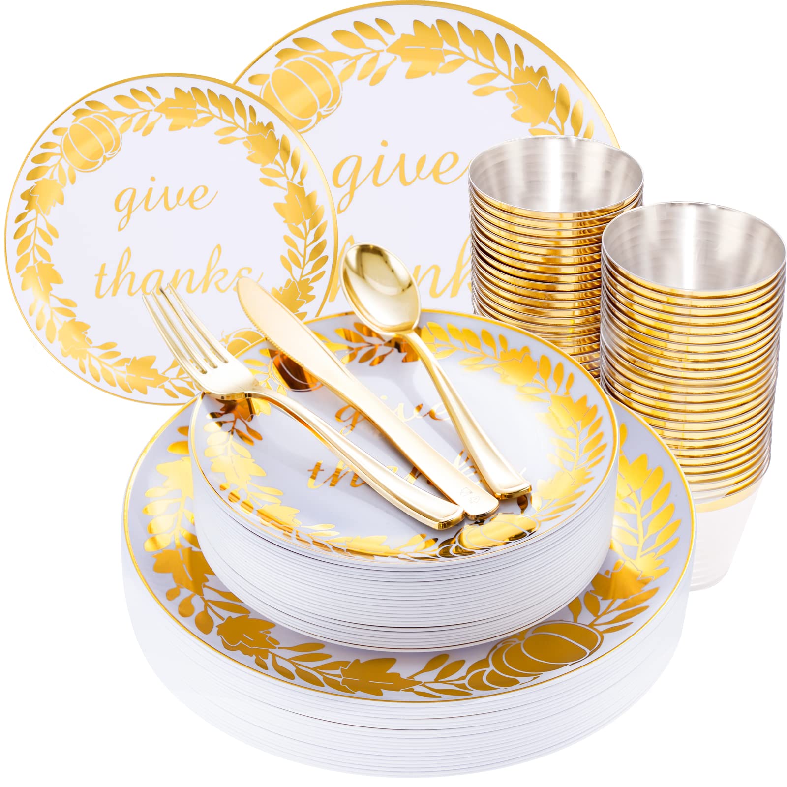 Snapklik.com : WELLIFE 150Pcs Thanksgiving Gold Plastic Plates