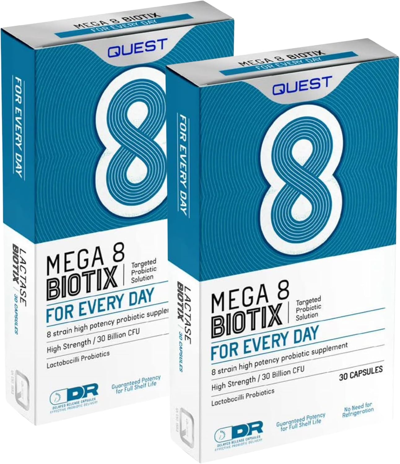 Quest Mega 8 Biotix Probiotic Capsules 30 Billion CFU for Immune & Digestive Support. Helps ...
