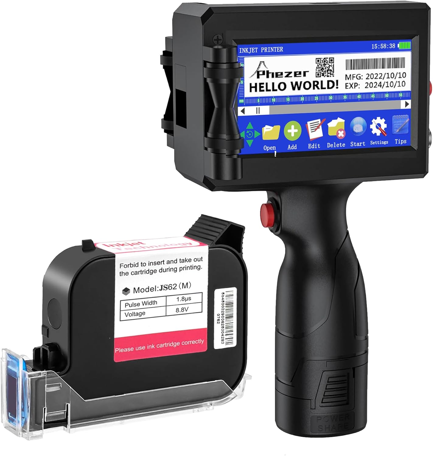 Phezer Handheld Inkjet Printer Gun P15U with Quick-Drying Ink Cartridge ...