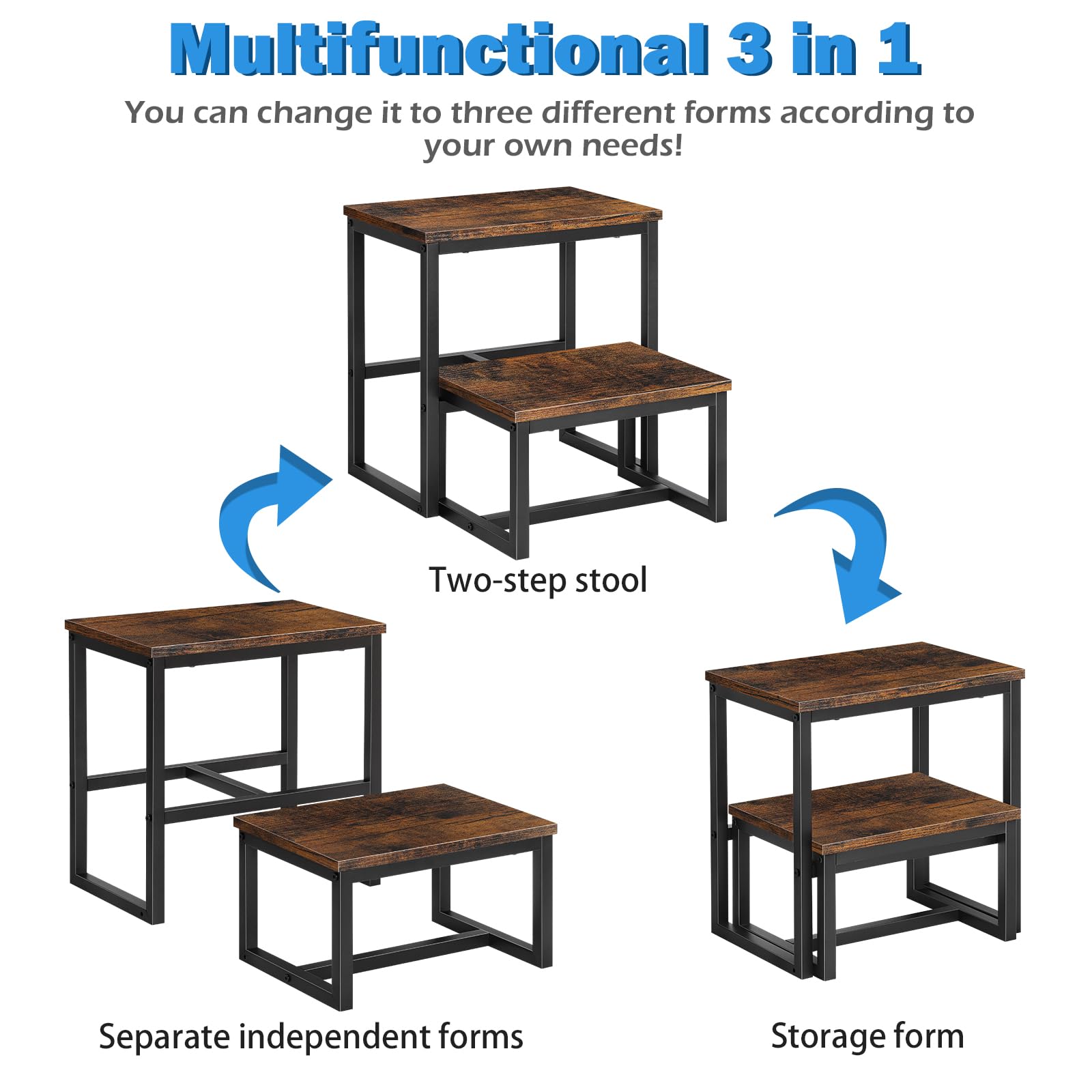 LIANTRAL Step Stools for Adults Kids, 3 in1 Heavy Duty Sturdy Two Step ...