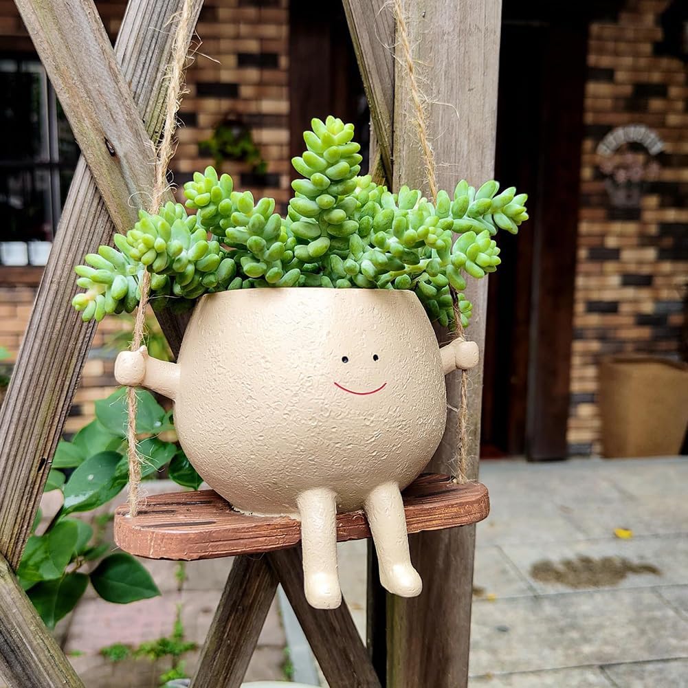 Nitoope Swing Face Planter Pot, Smile Face Hanging Plant Pot, Small ...