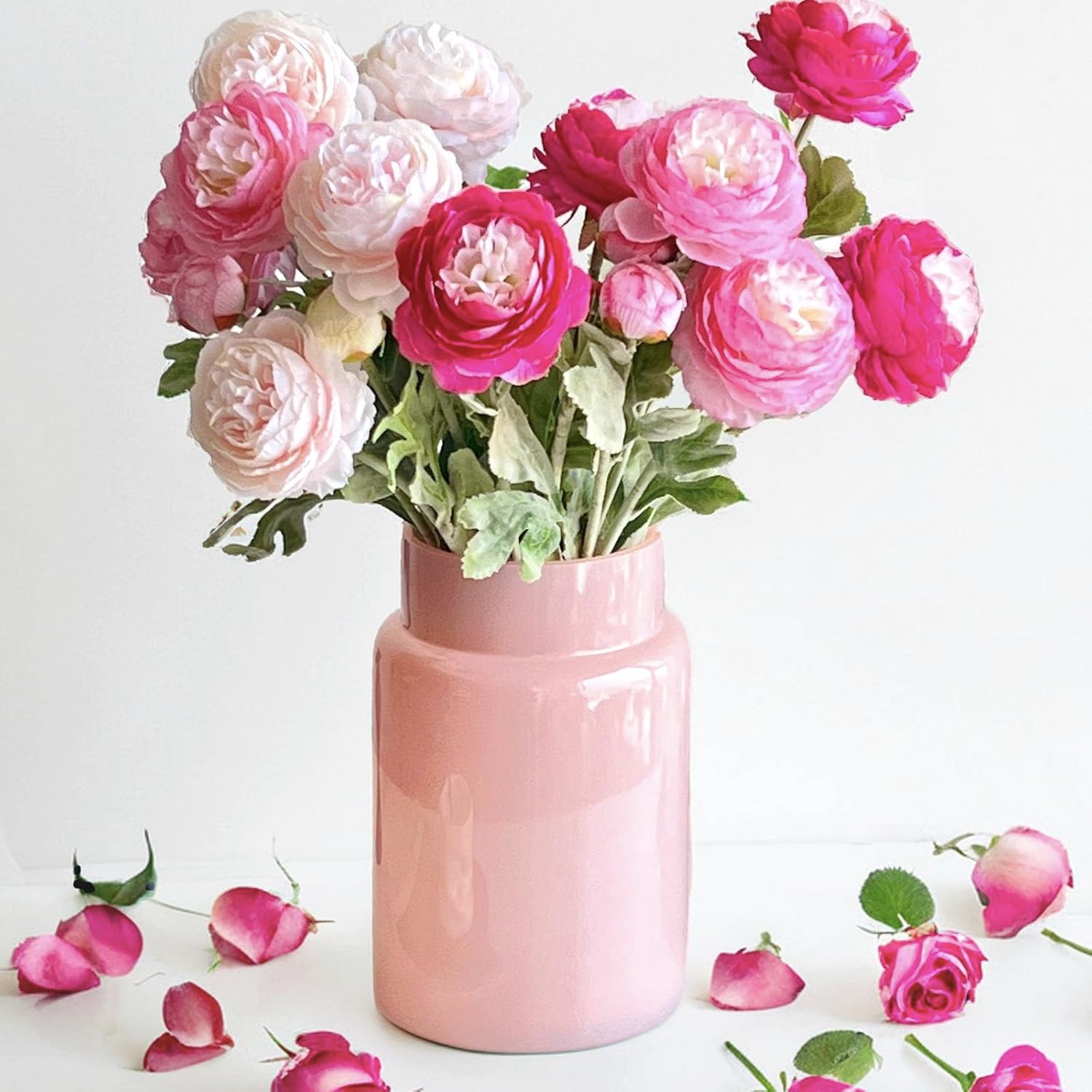 Amazon.com: BLOFLO Pink Glass Vase, 9 Inch Large Glass Vase for Flowers ...