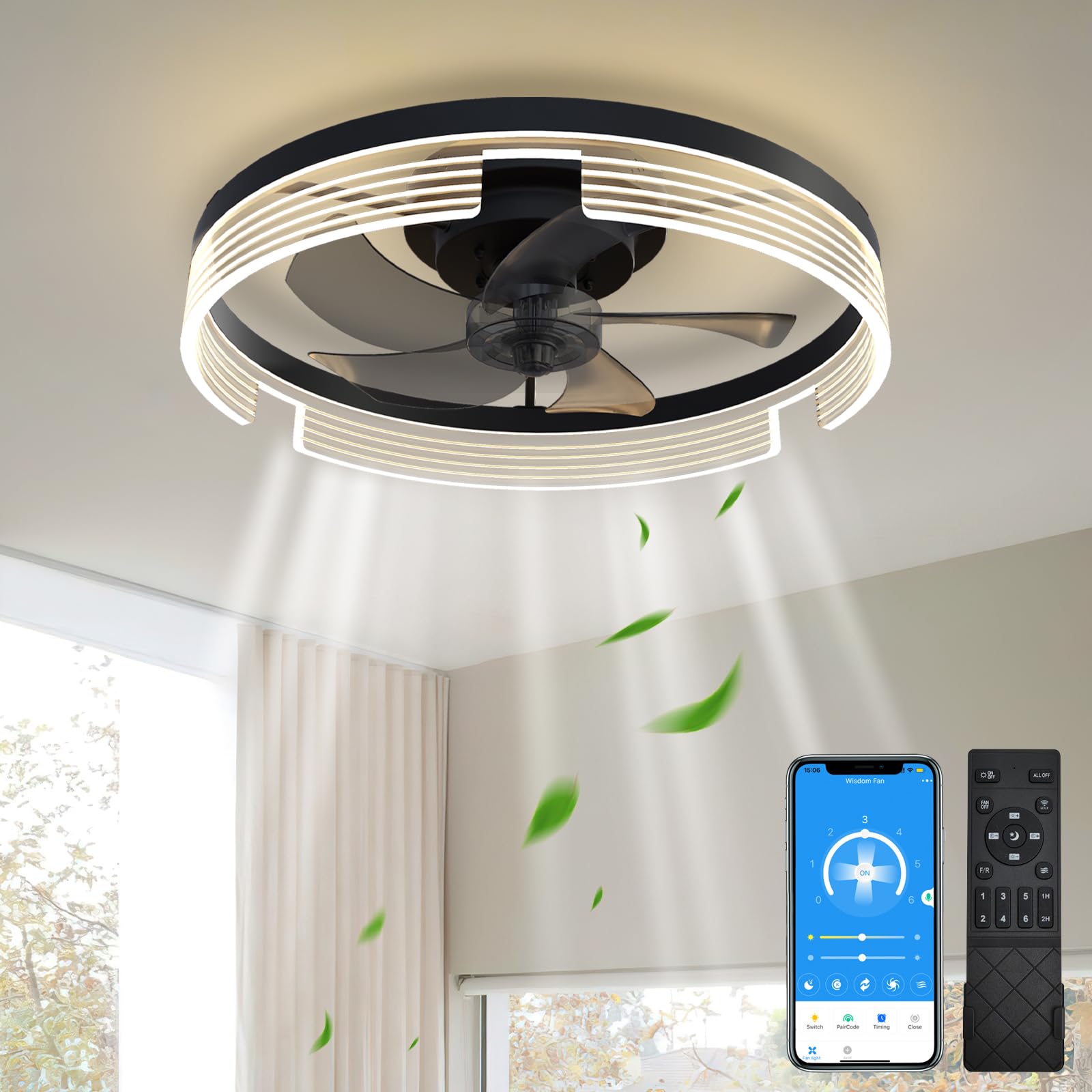 Low Profile Ceiling Fan With Light: 20 Inch Modern Flush Mount Ceiling ...