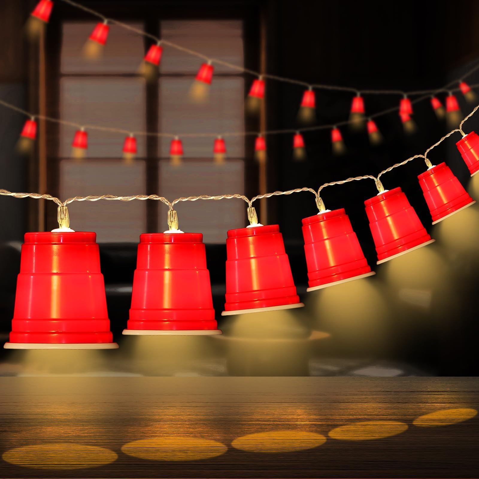 Amazon.com: Lights4fun, Inc. 9ft Red Party Cup String Lights Battery ...