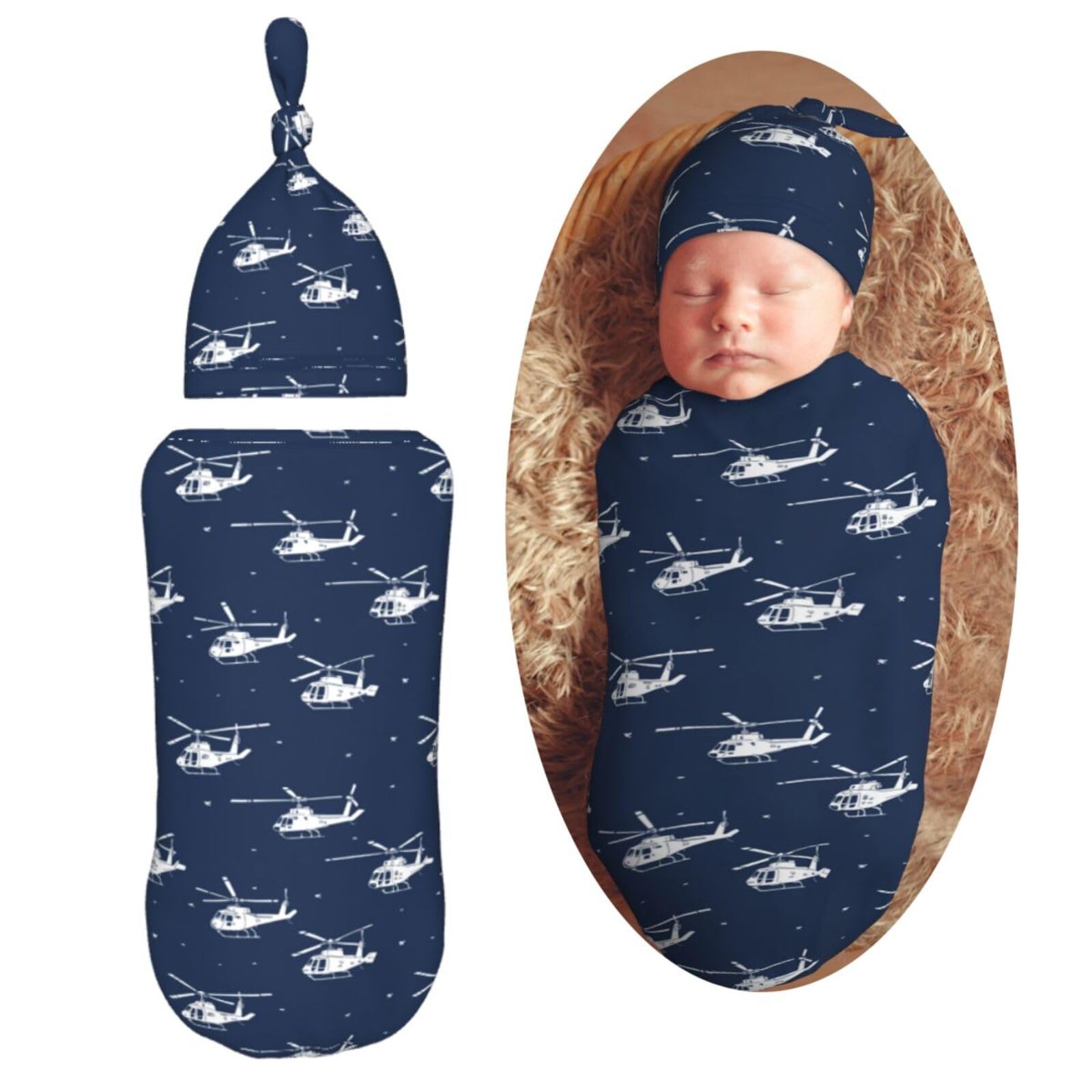 Amazon.com: Muishi Cartoon Helicopters Newborn Swaddle Blankets Hat ...