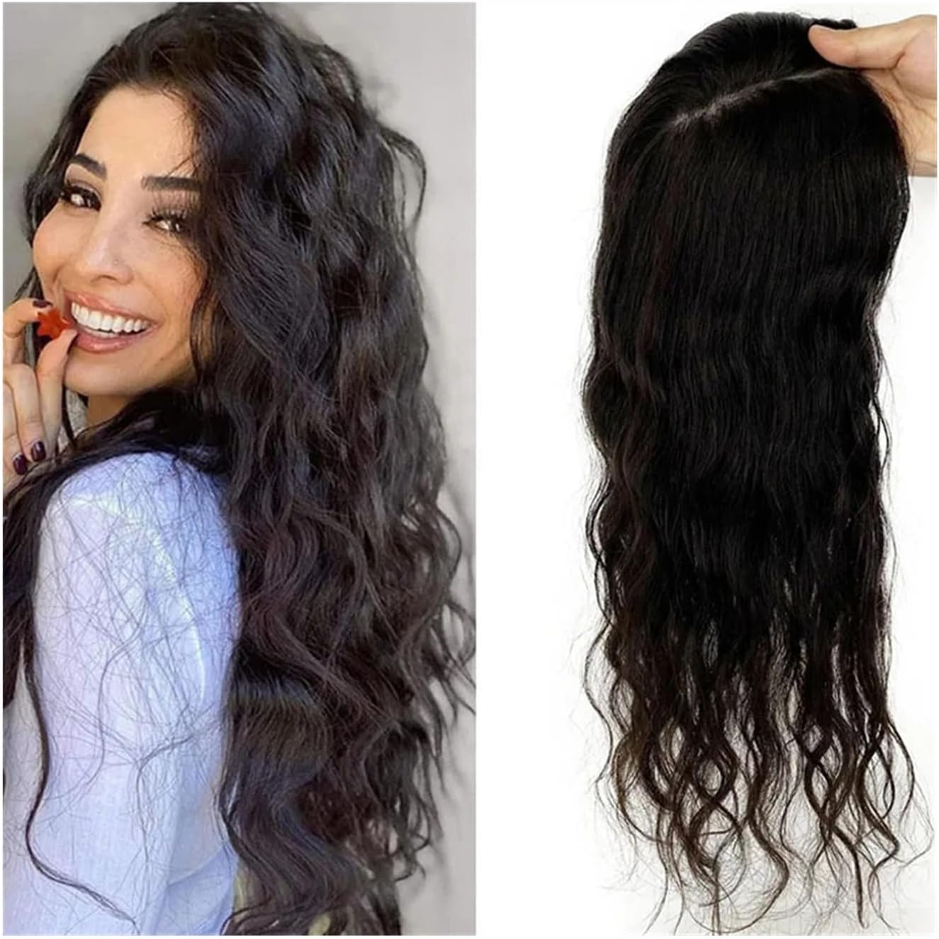 Loose Wavy Human Hair Topper for Women with Thinning Hair, 5x5/6x6inch ...