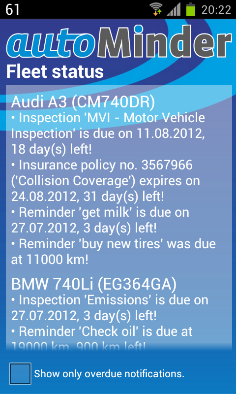 autoMinder - App on Amazon Appstore
