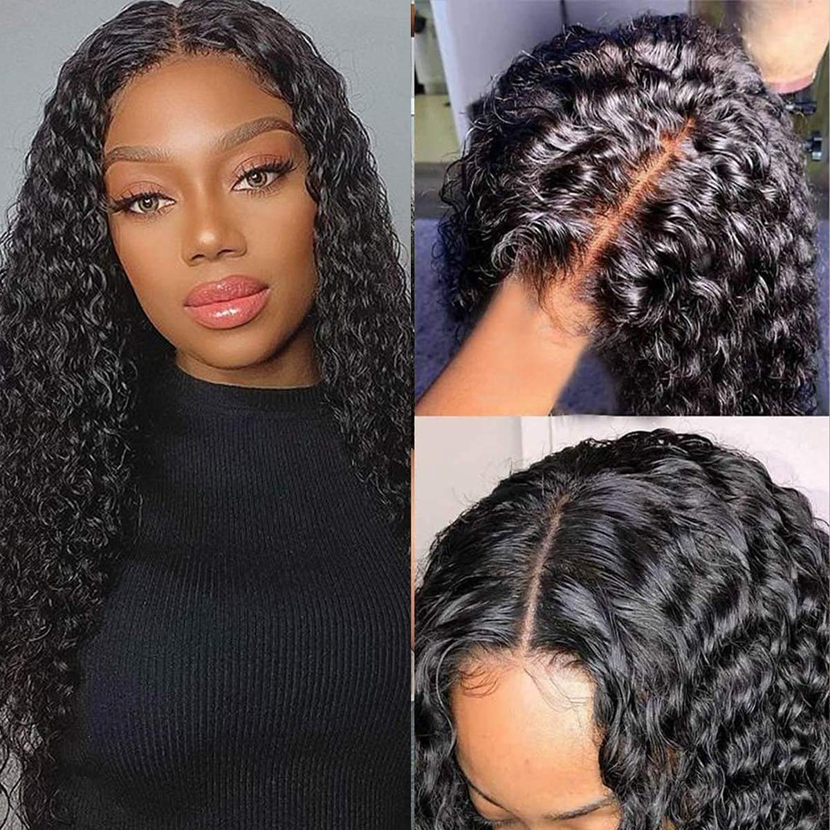 Amazon.com : Lace Frontal Wig Water Wave Human Hair T-Part Wig Wet and ...