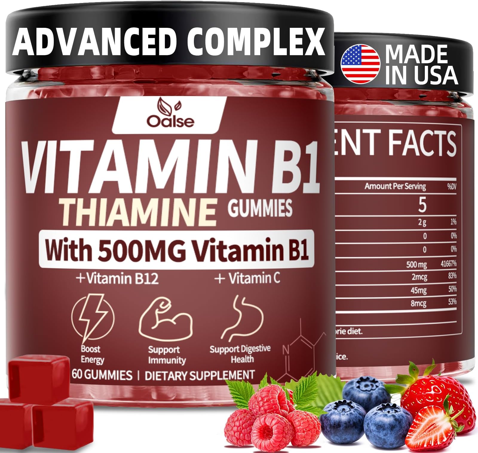 Amazon.com: OALSE Thiamine Vitamin B1 Gummies - 500g Vegan Sugar Free ...