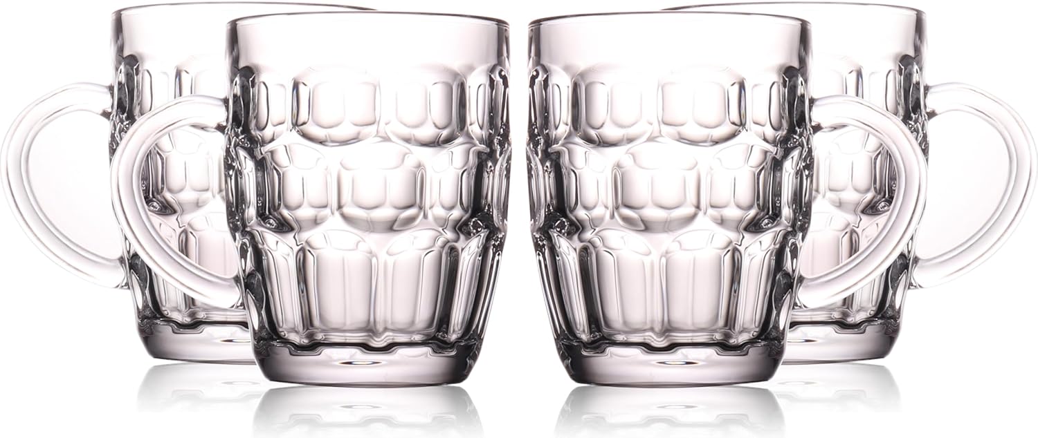 BothEarn 1 Pint Dimpled Beer Mug Set of 4 - Heavy British Pub Thick ...