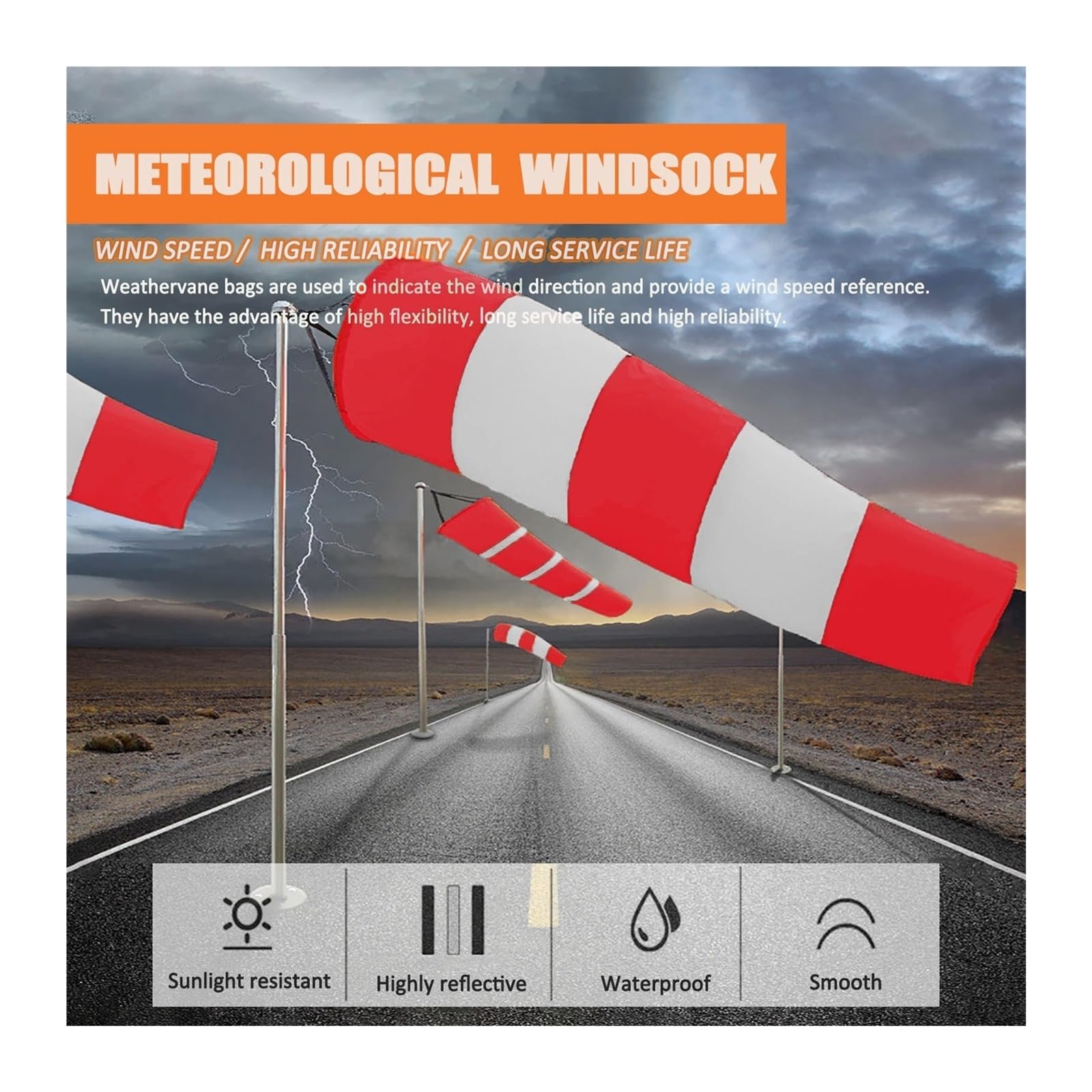 Wind Socks Outdoor Heavy Duty Canada Reflective Windsock - Orange & Grey Wind Direction ...