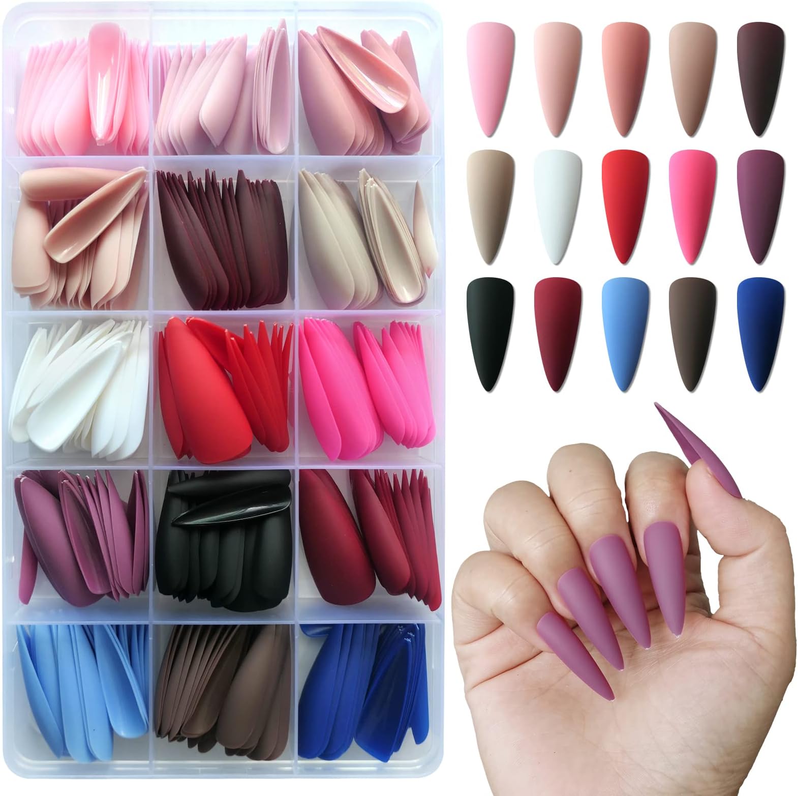 Amazon.com: LoveOurHome 576pc Medium Square Press on Nails Kit Glossy ...