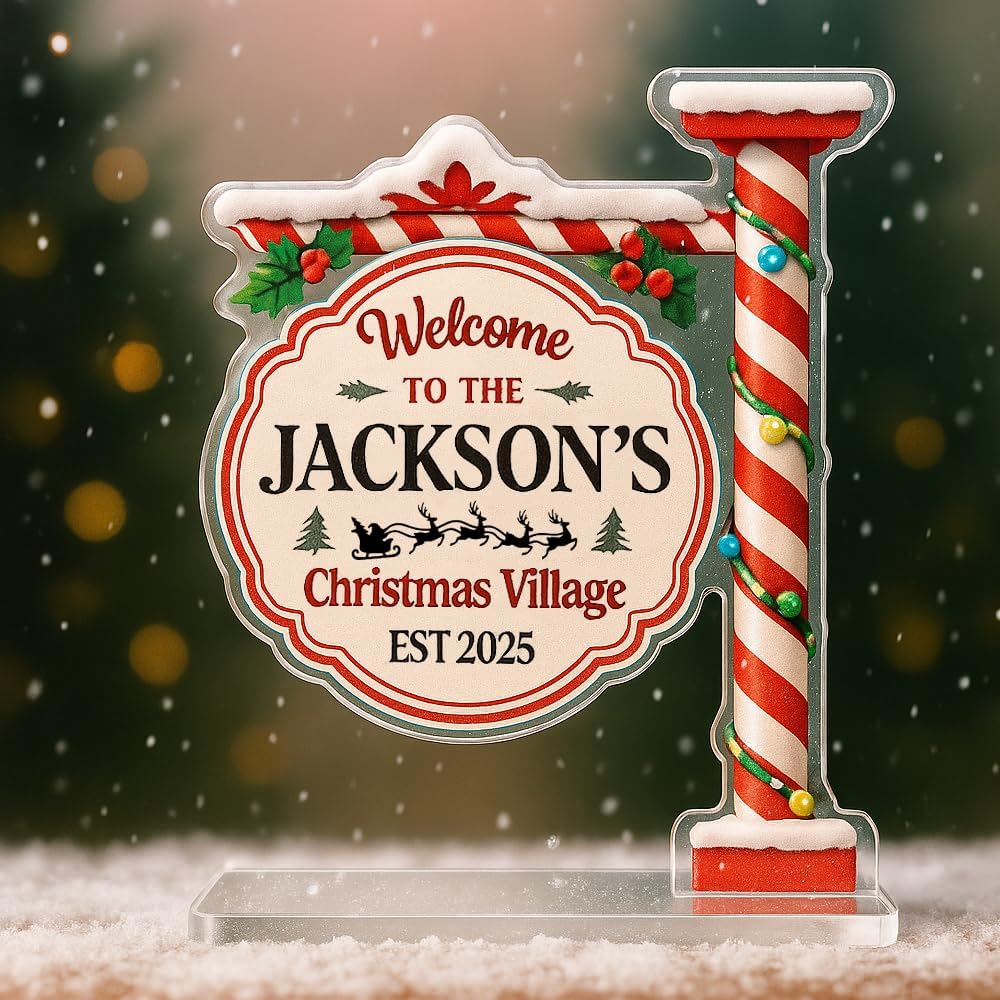 Amazon.com: Personalized Christmas Village Sign 2025 with Family Name ...
