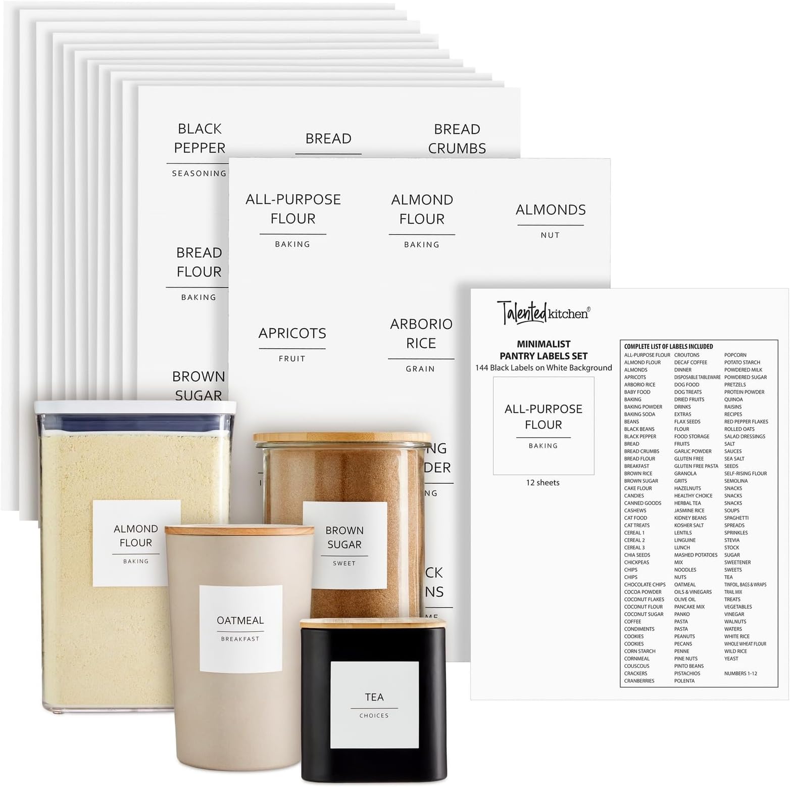 v2croft 168 Pantry Labels for Food Containers, Minimalist White Matte ...