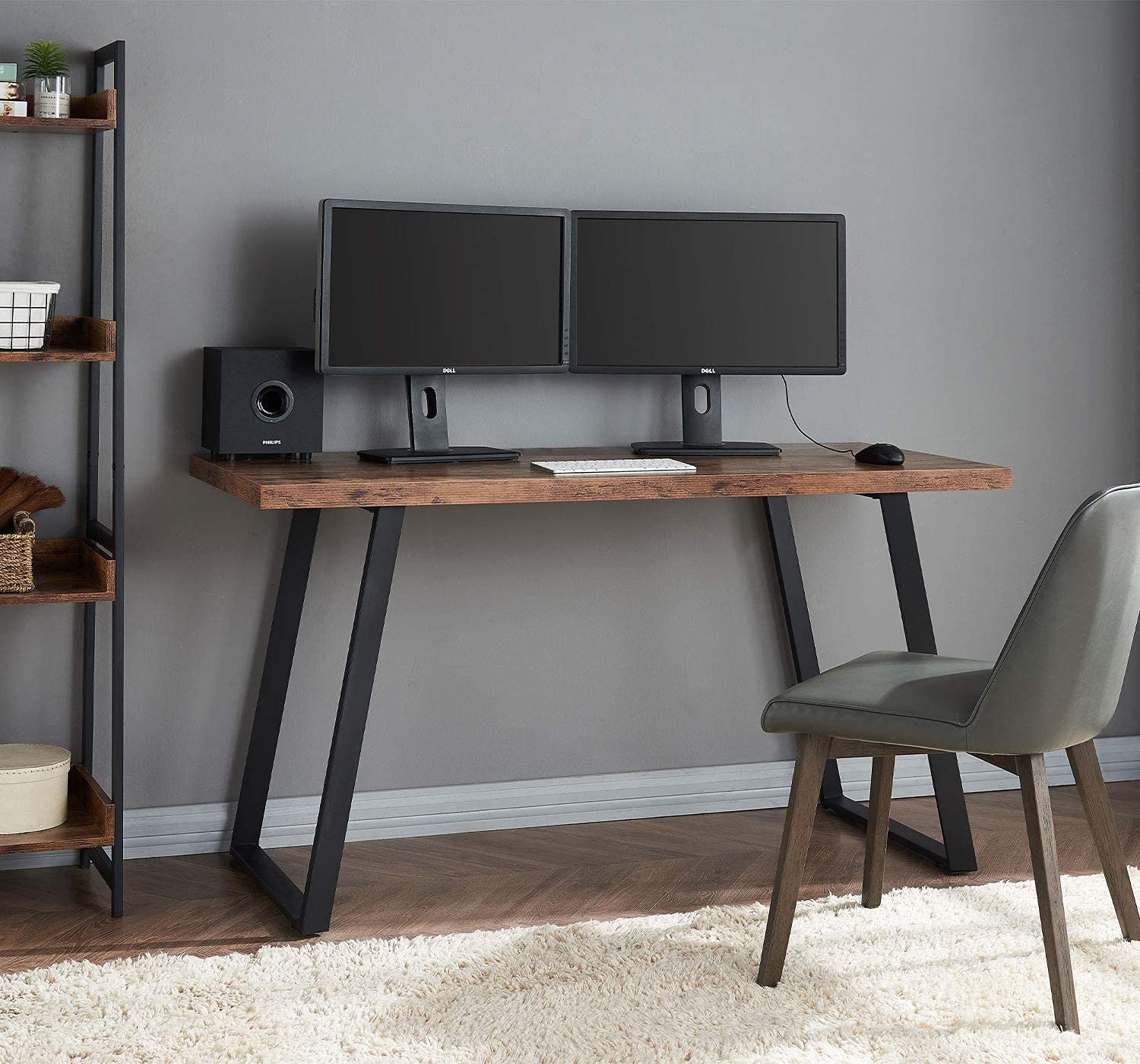 TEKAVO - Walnut Slant Legged Computer Desk Metal and Wood Home Office ...