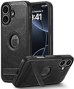 Amazon.com: KSELF Leather Case for iPhone 16 Case, Protective Slim with Kickstand Shockproof ...