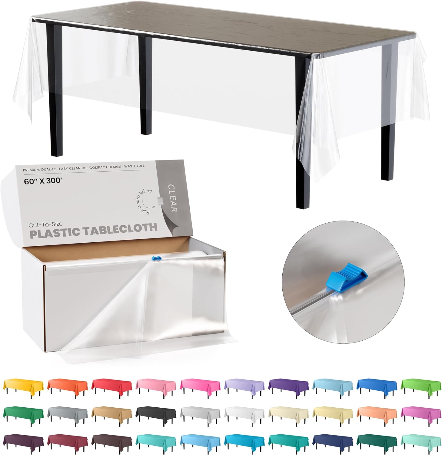Amazon.com: Party Solids 60 Inch X 300 Feet Clear Plastic Table Cover ...