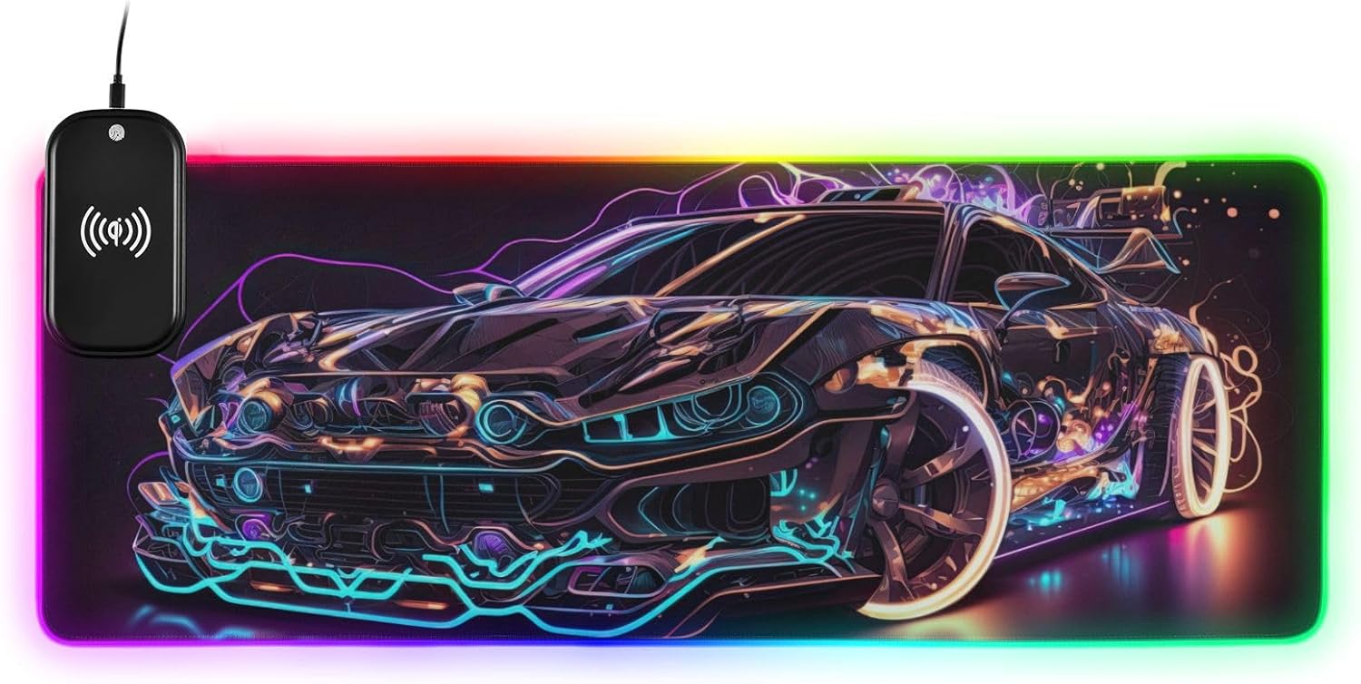 Amazon.com: AIXIWAWA (Neon Light Car Wireless Charging Mouse Pad 15w ...