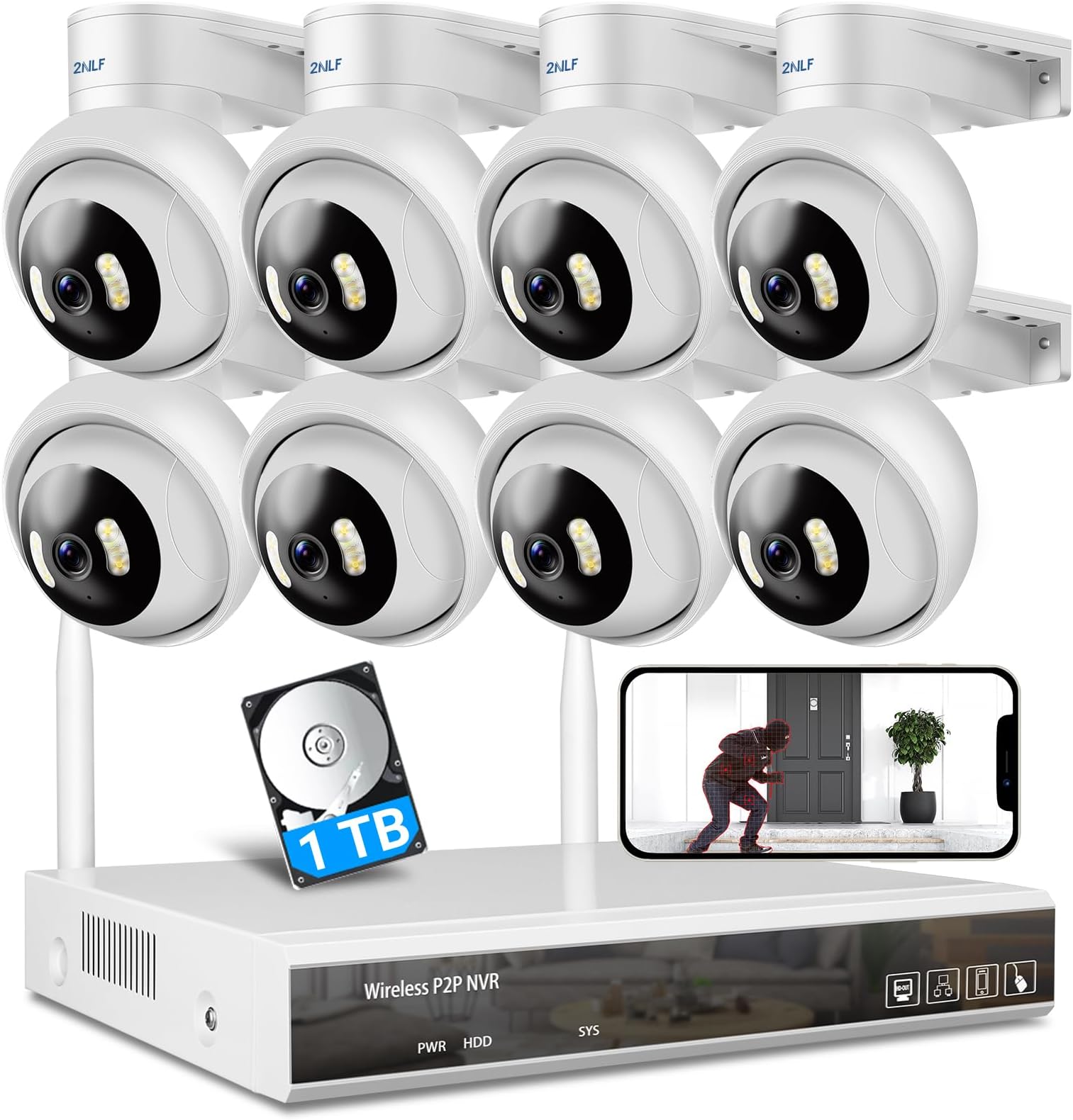 2NLF Kit de Sistema de Cámara de Seguridad Exterior con 1TB Disco Duro ...