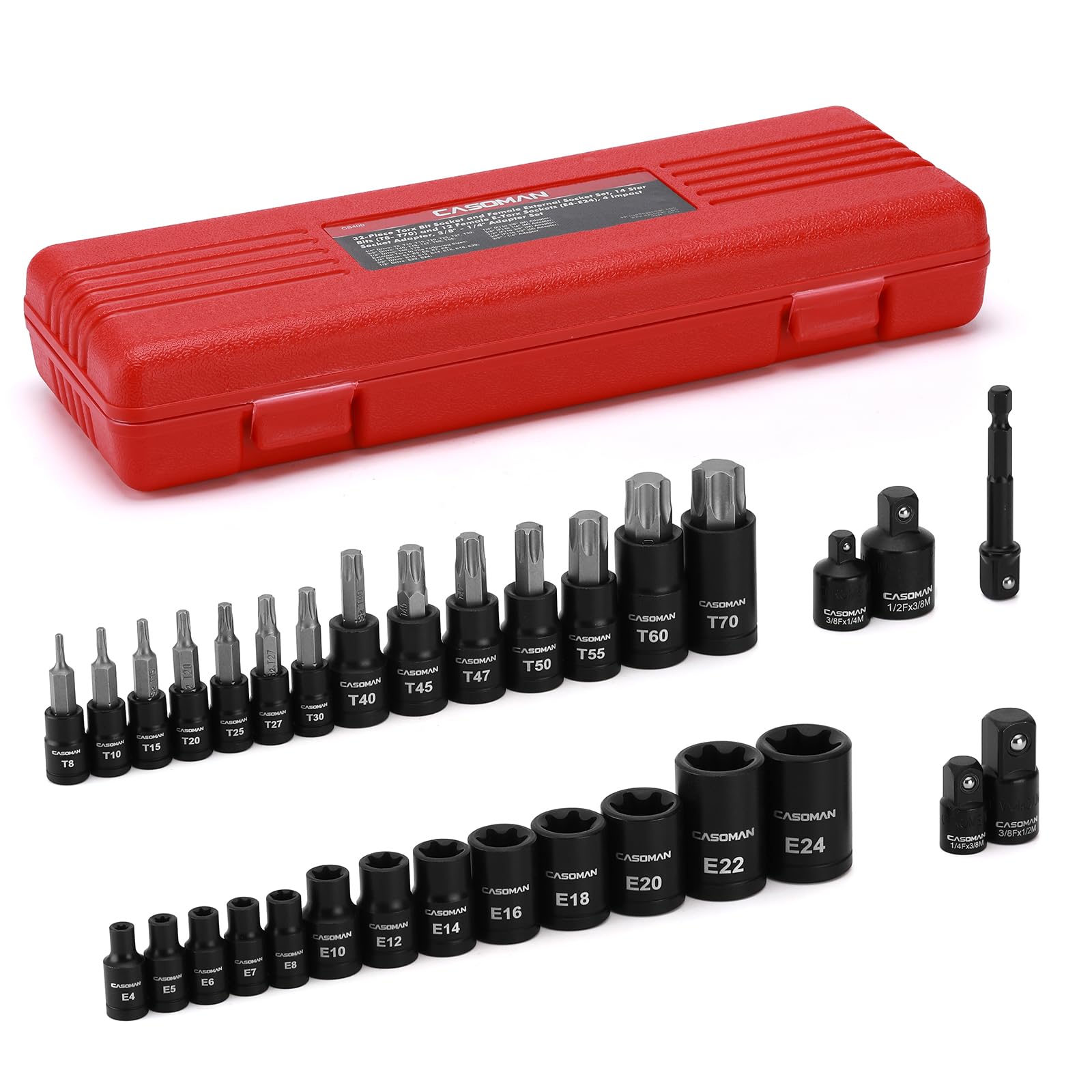 Casoman 32 Piece Torx Bit Socket And Female External Socket Set 14 Star Bits