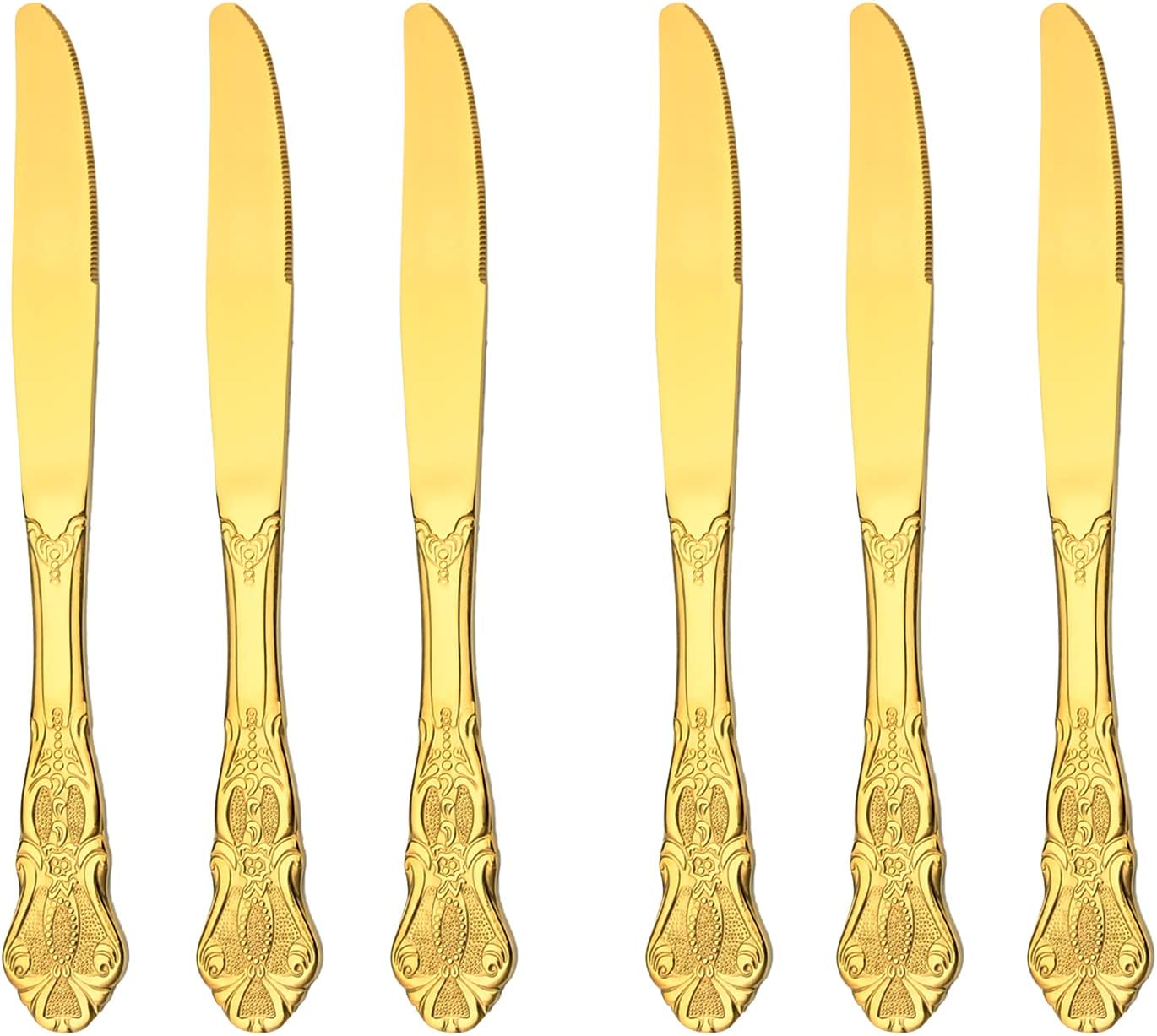 Amazon.com: JANKNG 6pcs Dinner Knife, Royal Gold Steak Knives Set ...