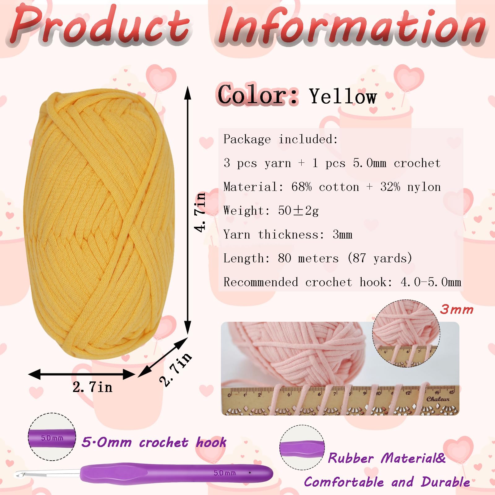 Snapklik.com : 3PCS 150g Beginners Yellow Yarn For Crocheting And Knitting