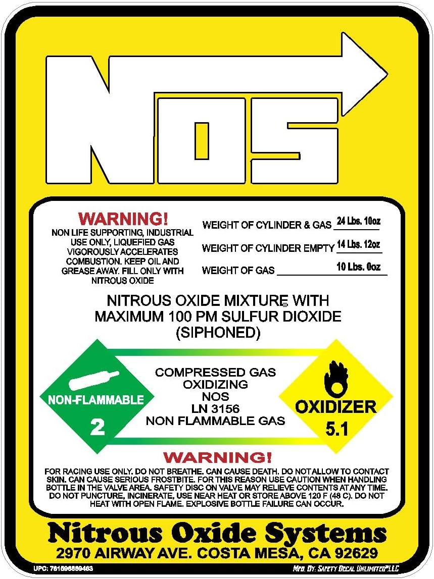 Amazon.com - Safety Decal Unlimited Nitrous Oxide Bottle Replacement ...
