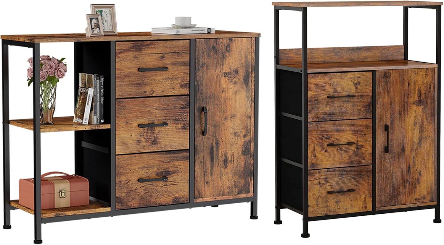 Amazon.com: Furnulem Industrial Storage Cabinet Wood Floor Cabinet with ...