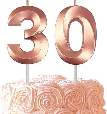 Amazon.com: Rose Gold Number 30 Candles, 3D Diamond 2.76 Inch Cake ...