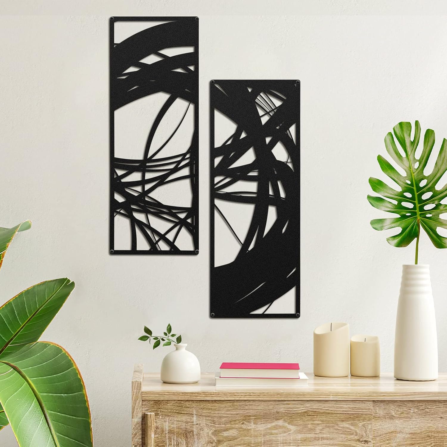 Amazon.com: Peryiter 2 Pcs Small Metal Abstract Wall Art, 15.7" Metal ...