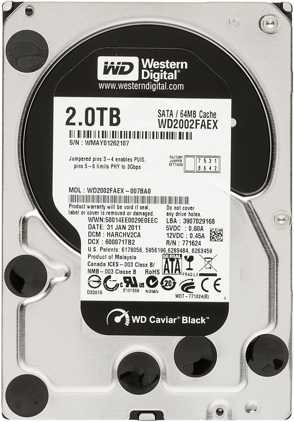 Amazon.com: Western Digital Black WD2002FAEX 2TB 7200 RPM 64MB Cache ...