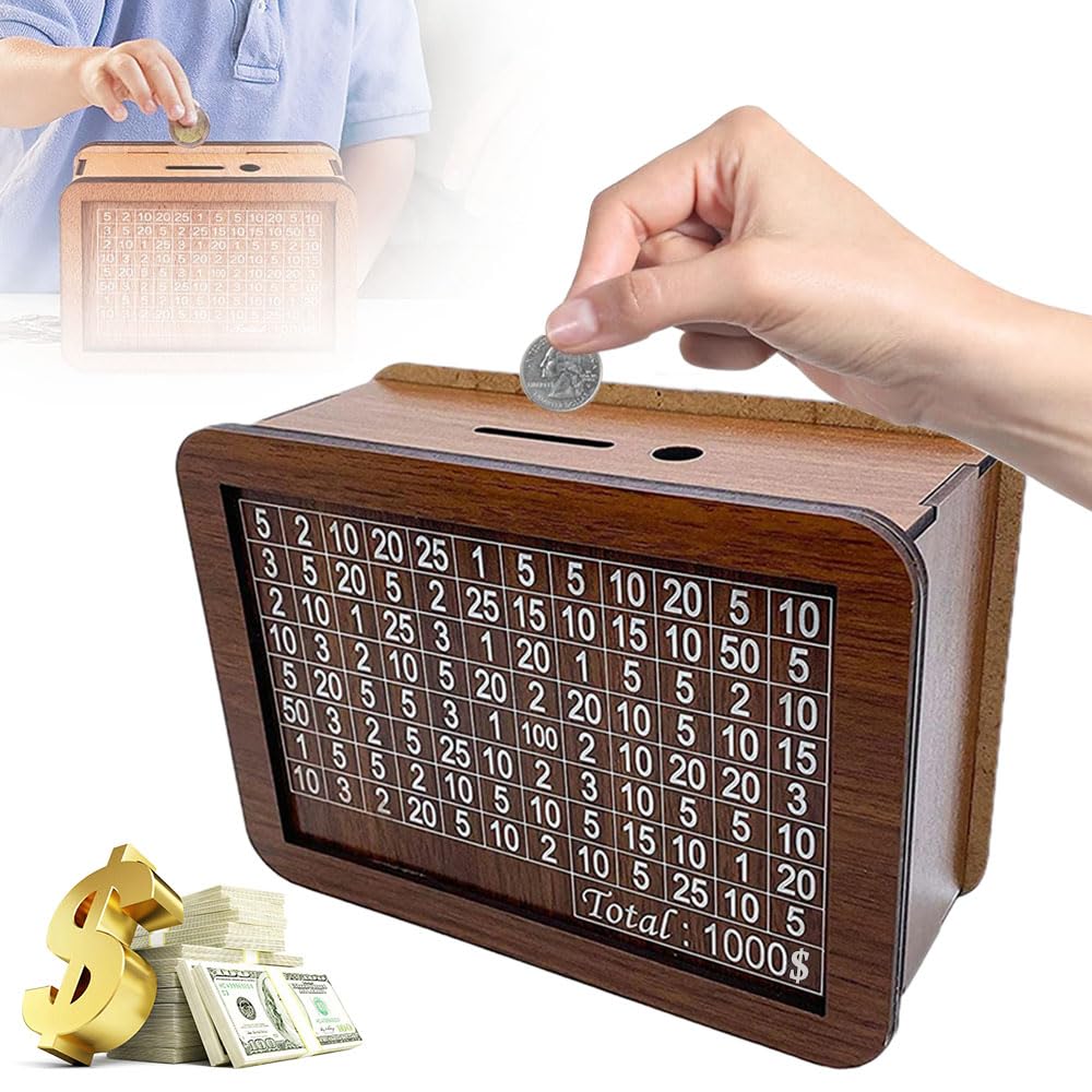 Amazon.com: 2025 Upgrade Cash Vault Wooden Savings Box, Premium Wooden ...