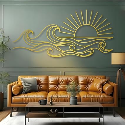 Amazon.com: Iroroce Metal Ocean Wave Sunrise Wall Art,Minimalist Metal ...