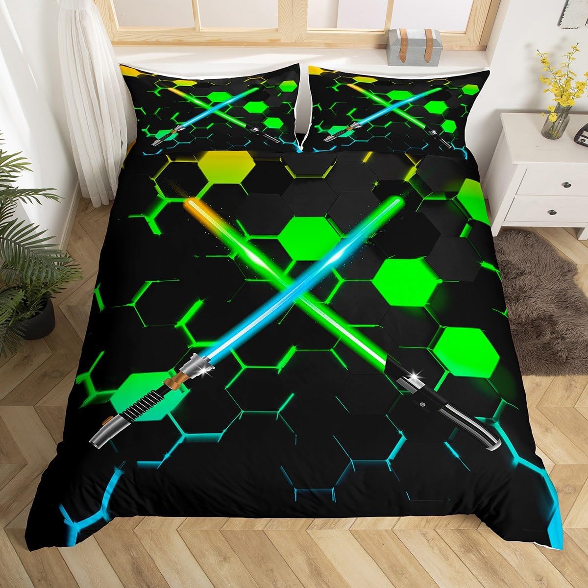 Amazon.com: Geometric Honeycomb Bedding Set Kids Full Size,3D Neon ...