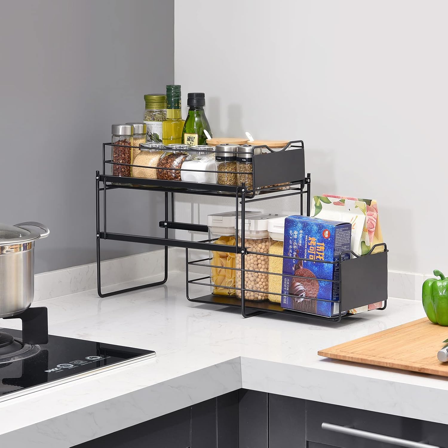 Buy KINGRACK Stackable 2-Tier Cabinets Organizer With Sliding Storage ...