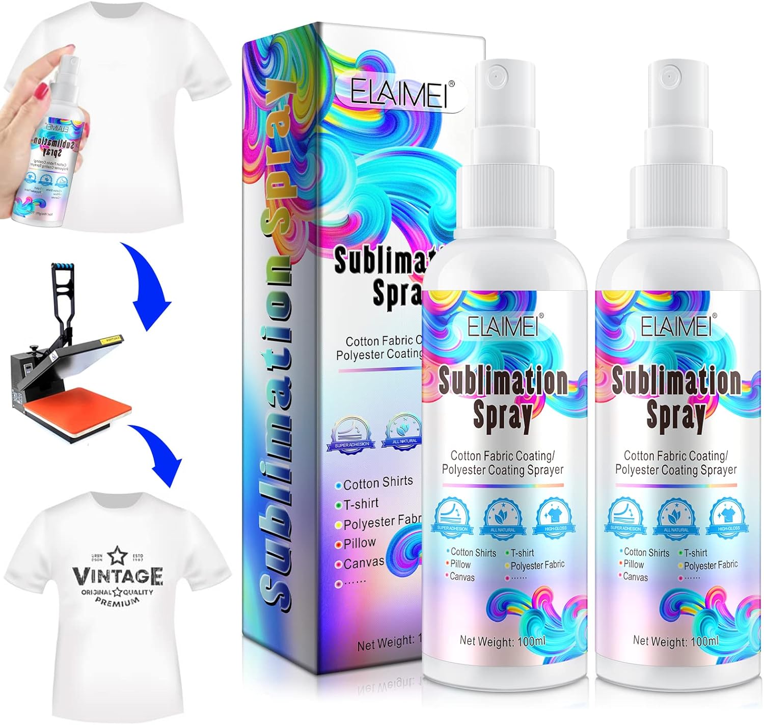 Amazon.com: Sublimation Spray for Cotton Shirts, 2x100ml Sublimation ...