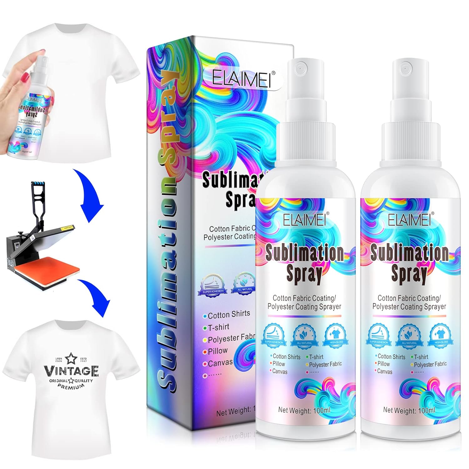 Amazon.com: Sublimation Spray for Cotton Shirts, 2x100ml Sublimation ...