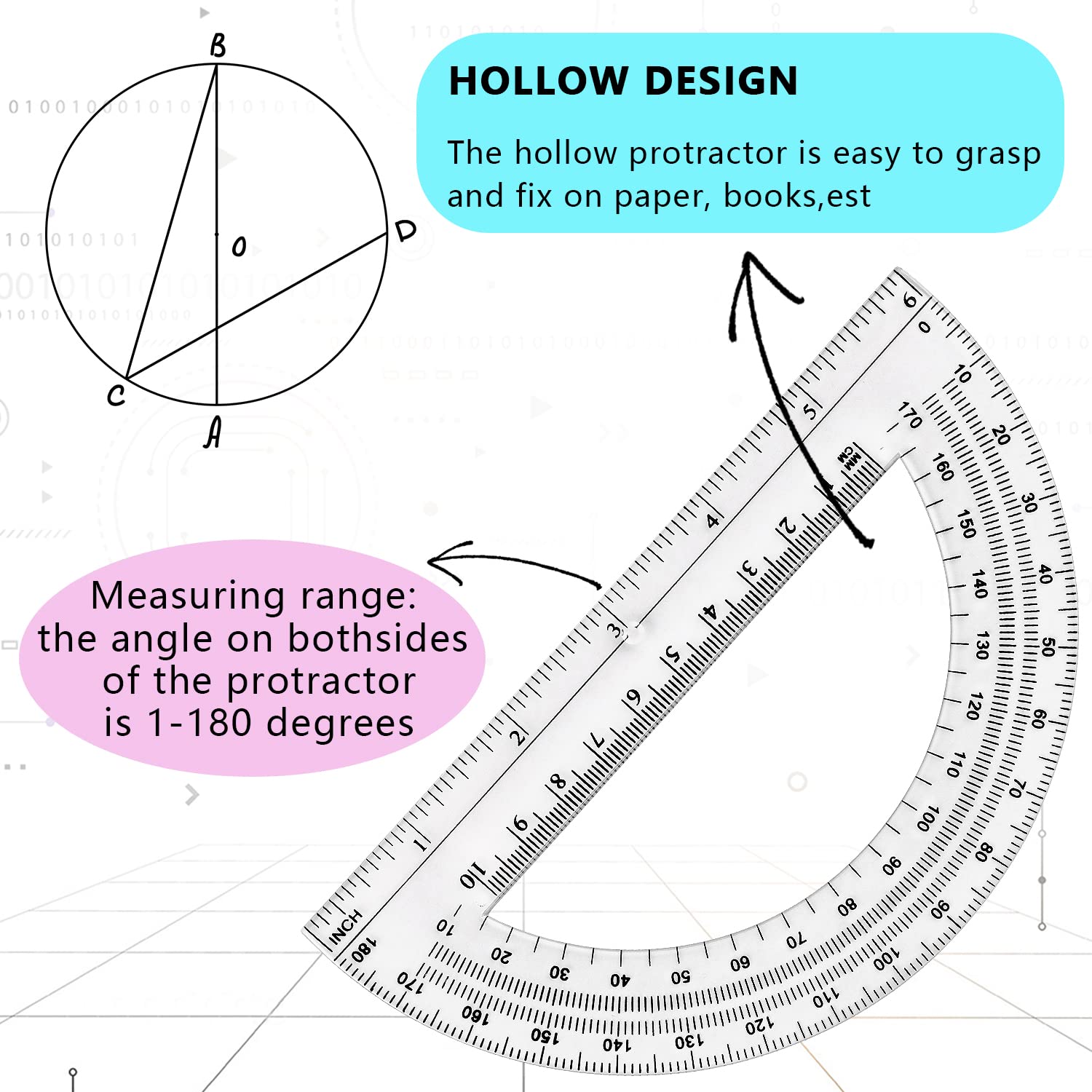 Snapklik.com : ZZTX 24 Pack Plastic Protractor 6 Inches Math ...