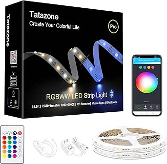 Amazon.com: Tatazone RGBWW Bluetooth LED Strip Lights, 65.6ft Tunable ...