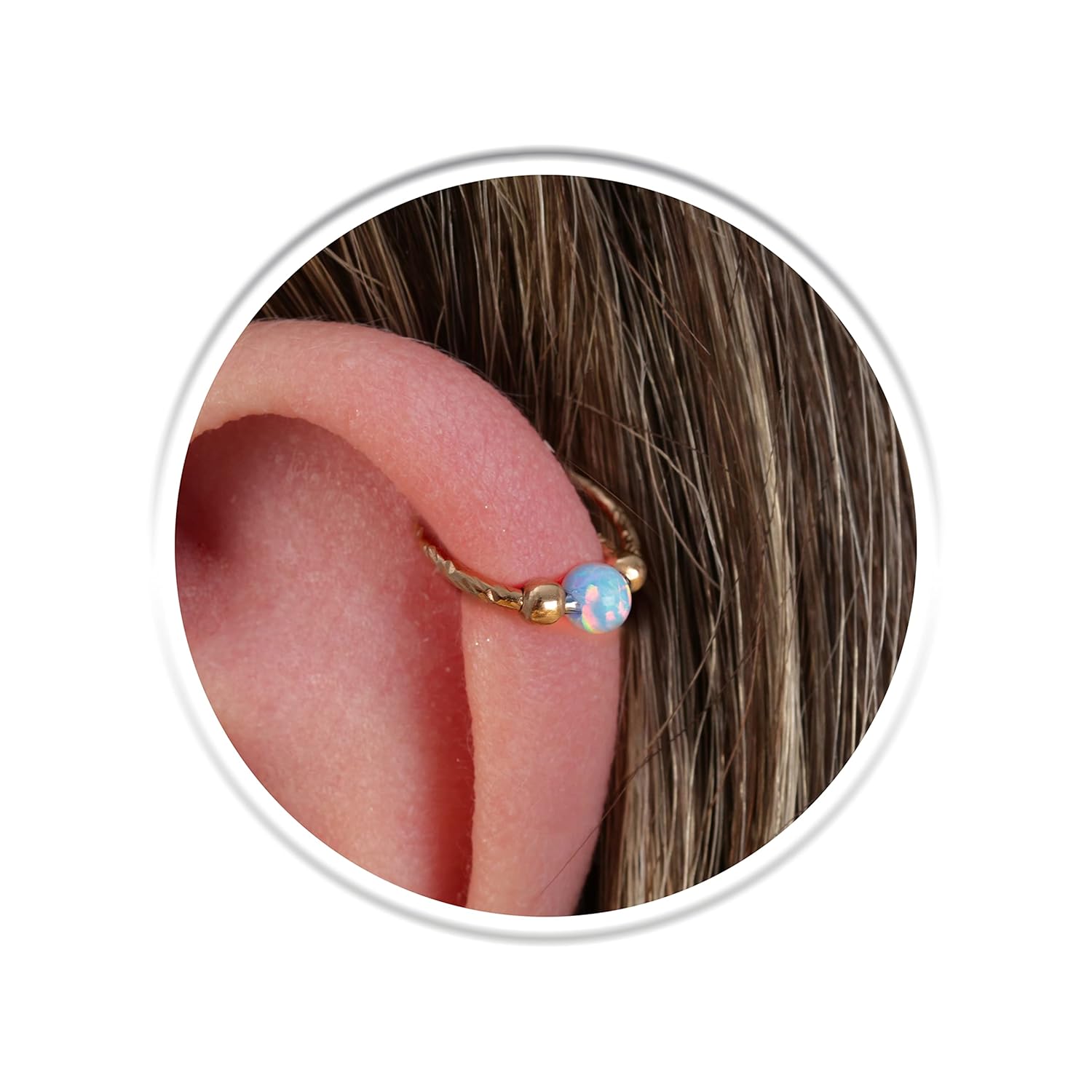 Amazon.com: Hammered Helix Ring Hoop With Blue Opal 20 Gauge - 14k Gold ...