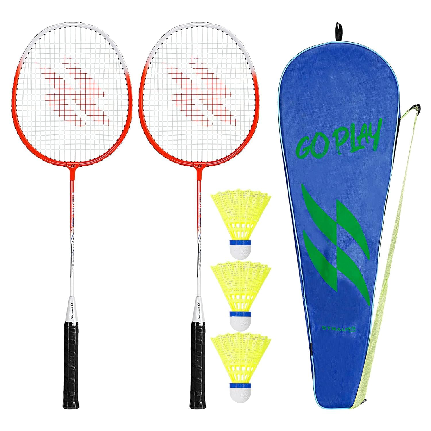Strauss Aluminum Badminton Racket Set of 2 with Cover | Includes 3 ...