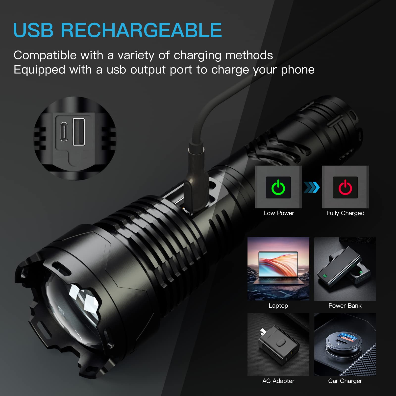 Rechargeable Flashlights High Lumens BERCOL -150000 Lumens Super Bright ...