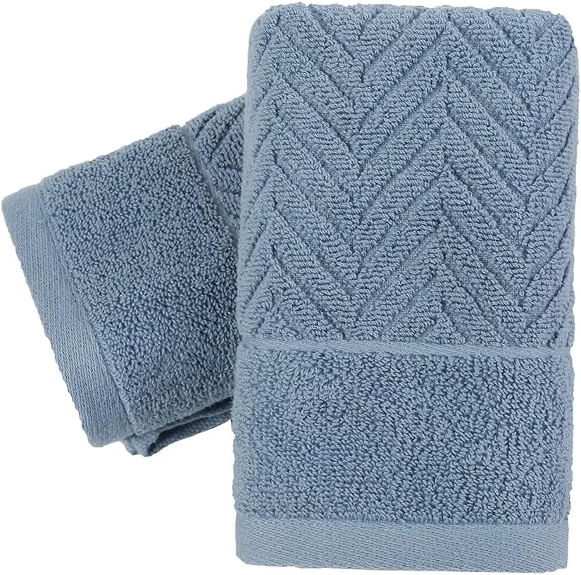 Amazon.com: YiLUOMO Blue Hand Towel Set of 2 100% Cotton Terry Striped ...
