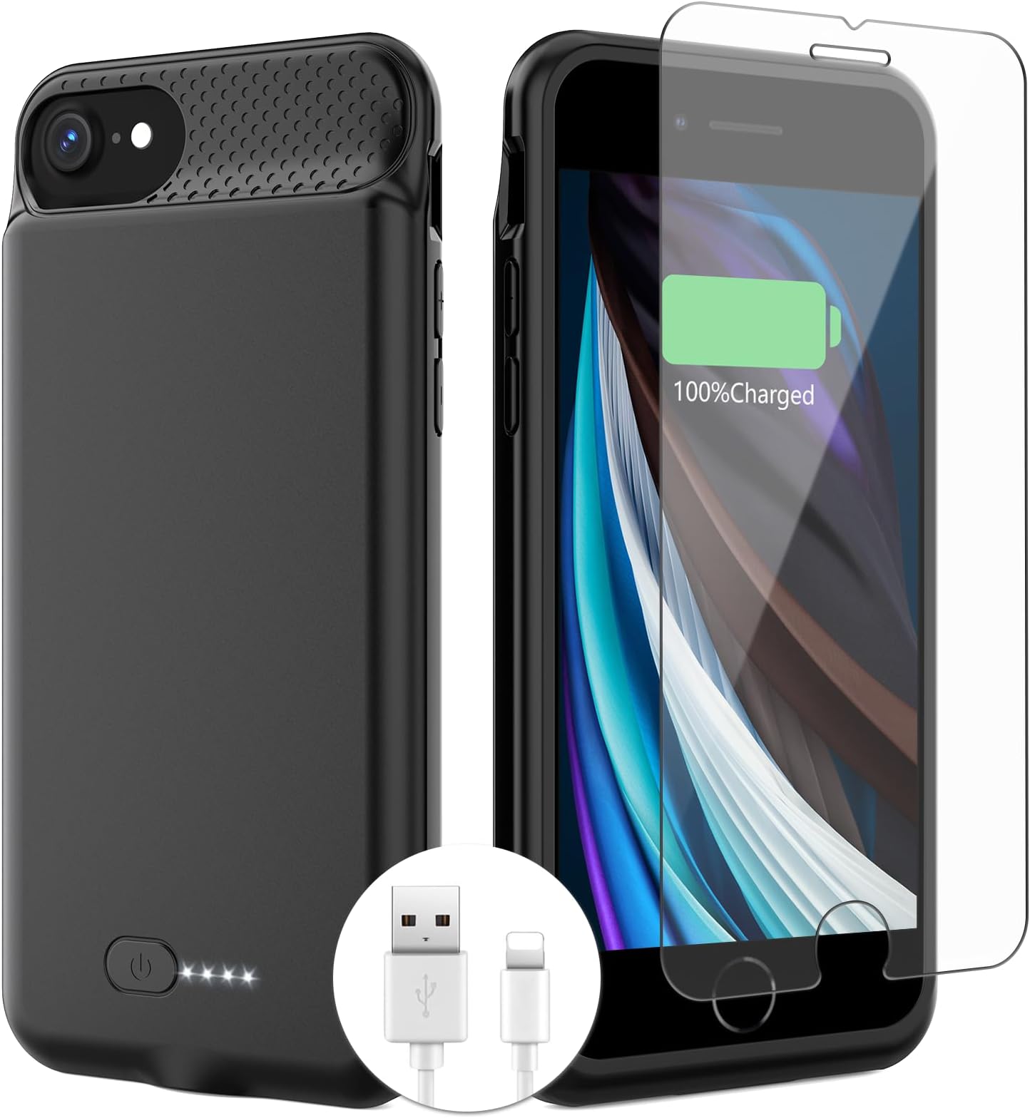 EXTERNAL BATTERY CASE FOR APPLE IPHONE 6/8/7/SE/SE2/SE3 PORTABLE Black ...